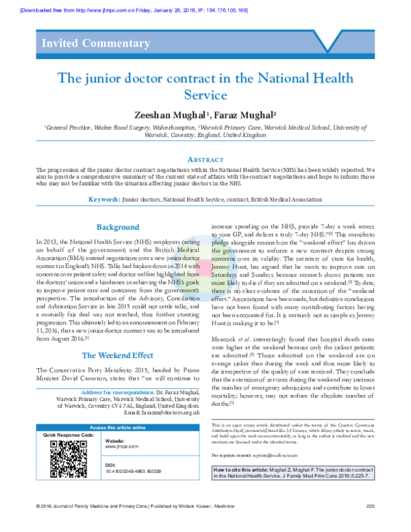 (PDF) The junior doctor contract in the National Health Service