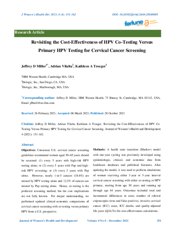 (PDF) Revisiting the Cost-Effectiveness of HPV Co-Testing Versus ...