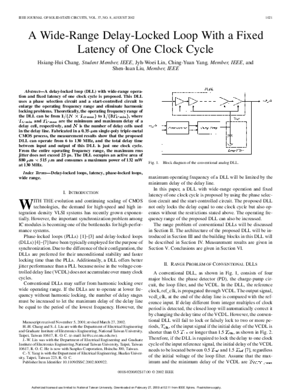 Pdf A Wide Range Delay Locked Loop With A Fixed Latency Of One Clock