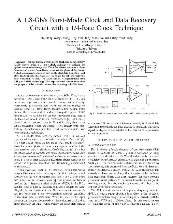 (PDF) A 1.8-Gb/s Burst-Mode Clock and Data Recovery Circuit with a 1/4 ...