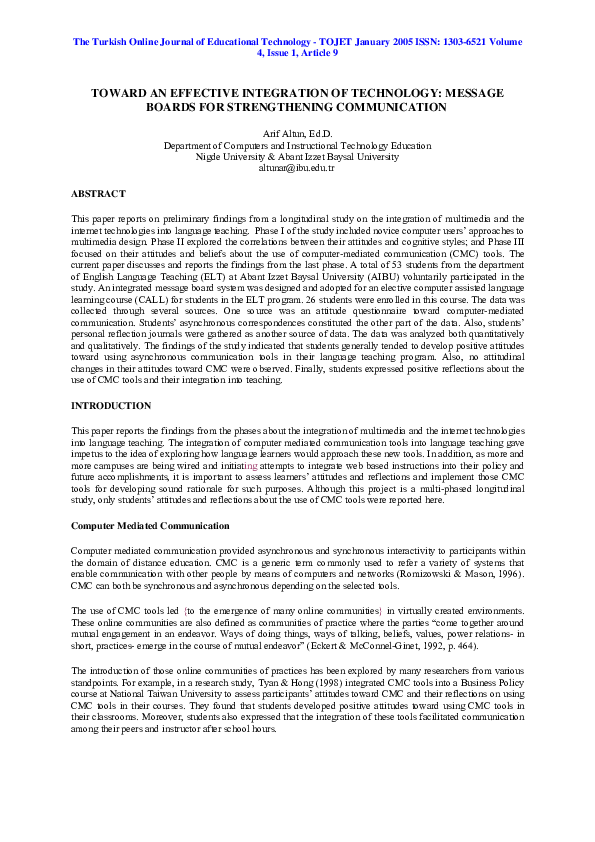 (PDF) Toward an Effective Integration of Technology: Message Boards for ...