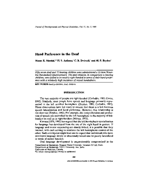 (PDF) Hand preference in the deaf