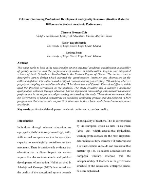 (PDF) Relevant continuing professional development and quality resource ...