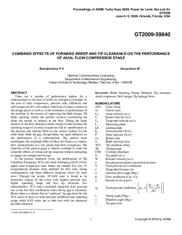 (PDF) Combined Effects of Forward Sweep and Tip Clearance on the ...