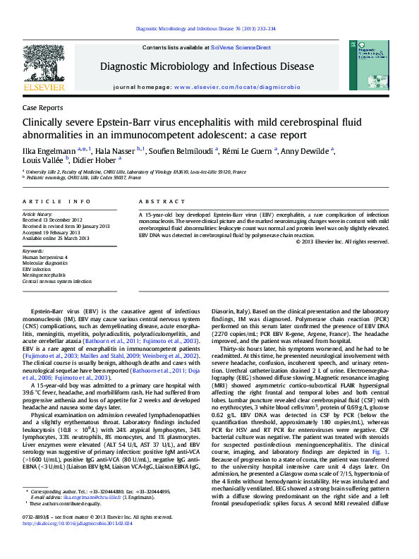 (PDF) Clinically severe Epstein-Barr virus encephalitis with mild ...