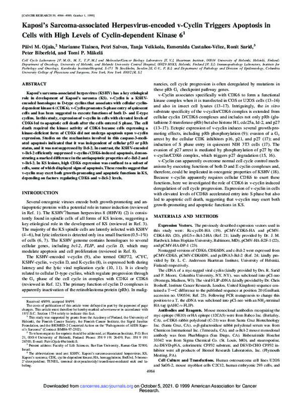 (PDF) Kaposi's Sarcoma-associated Herpesvirus-encoded v-Cyclin Triggers ...