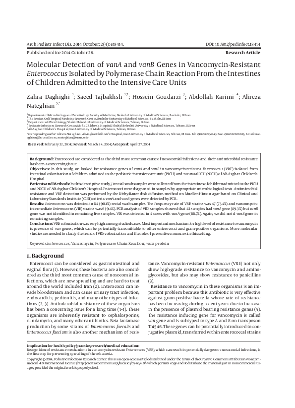 (PDF) Molecular Detection of vanA and vanB Genes in Vancomycin ...