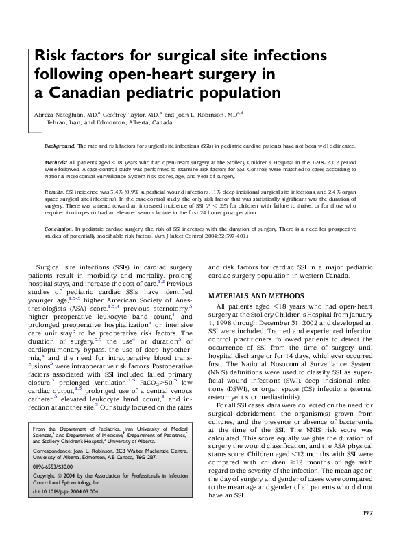 (PDF) Risk factors for surgical site infections following open-heart ...