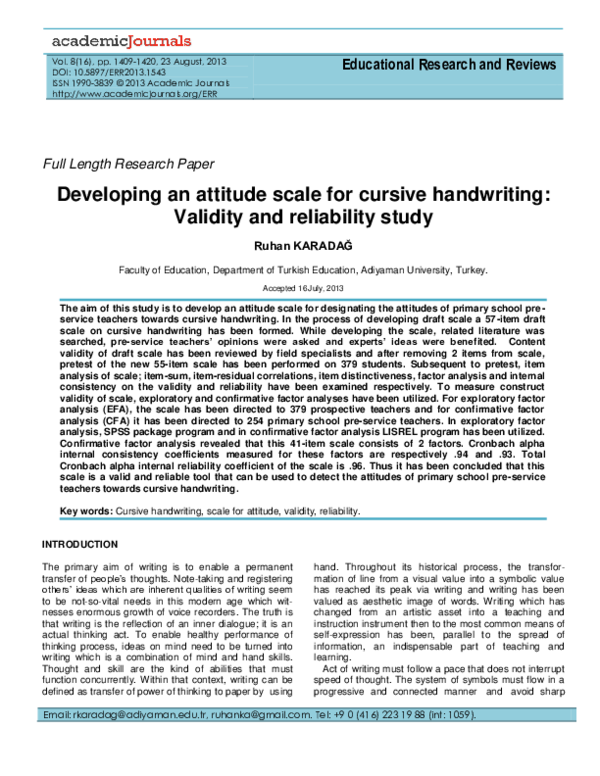 (PDF) Developing an attitude scale for cursive handwriting: Validity and reliability study