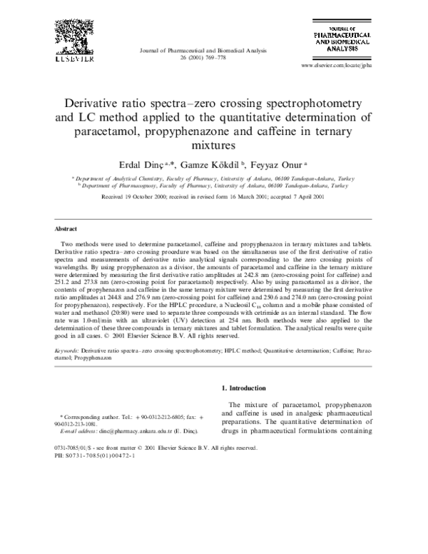 Pdf Derivative Ratio Spectra Zero Crossing Spectrophotometry And Lc Method Applied To The