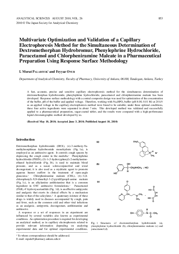 (PDF) Multivariate Optimization and Validation of a Capillary Electrophoresis Method for the ...