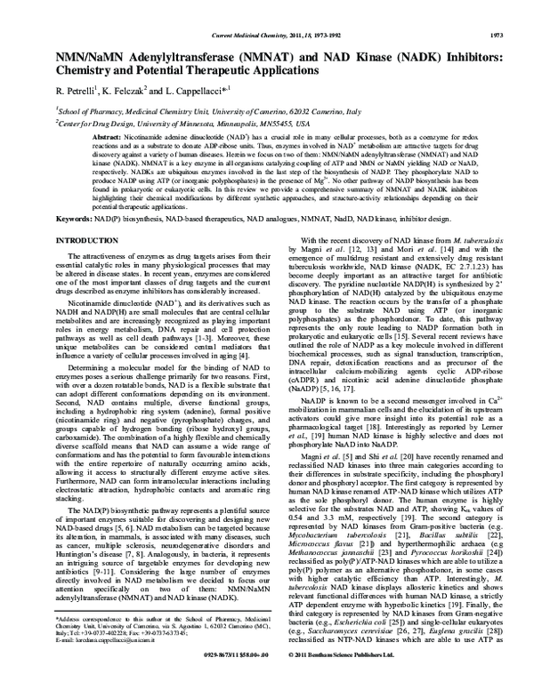 (PDF) NMN/NaMN Adenylyltransferase (NMNAT) and NAD Kinase (NADK ...