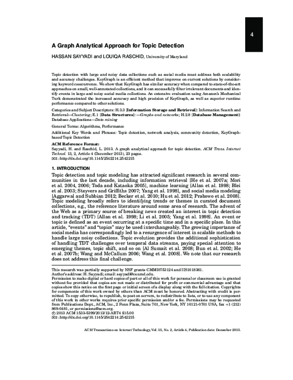 (PDF) A Graph Analytical Approach for Topic Detection