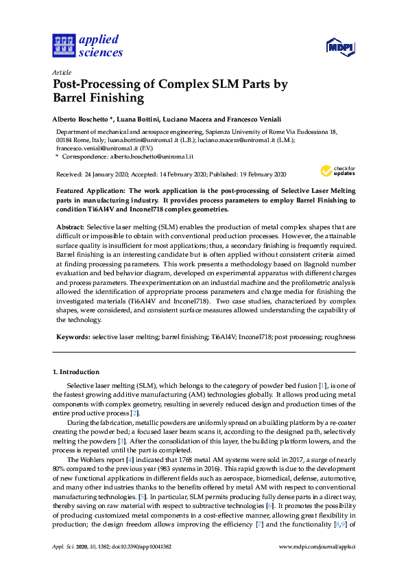 (PDF) Post-Processing of Complex SLM Parts by Barrel Finishing