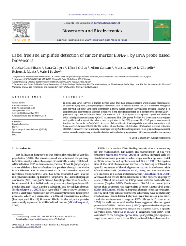 (PDF) Label free and amplified detection of cancer marker EBNA-1 by DNA ...