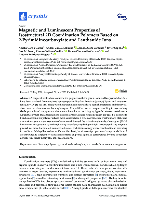 (PDF) Magnetic and Luminescent Properties of Isostructural 2D Coordination Polymers Based on 2 ...