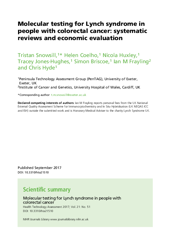 (PDF) Molecular testing for Lynch syndrome in people with colorectal ...