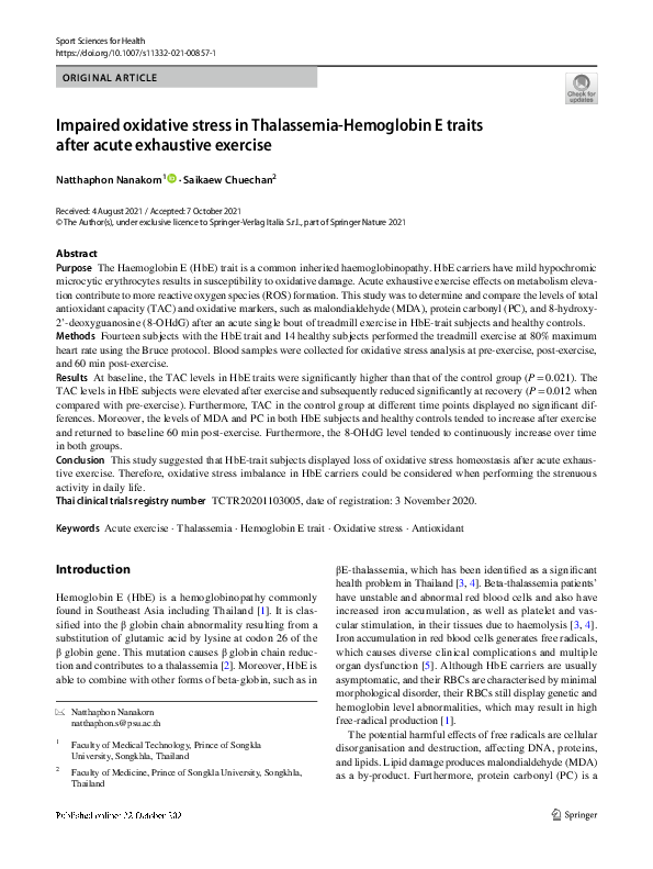 (PDF) Impaired oxidative stress in Thalassemia-Hemoglobin E traits ...