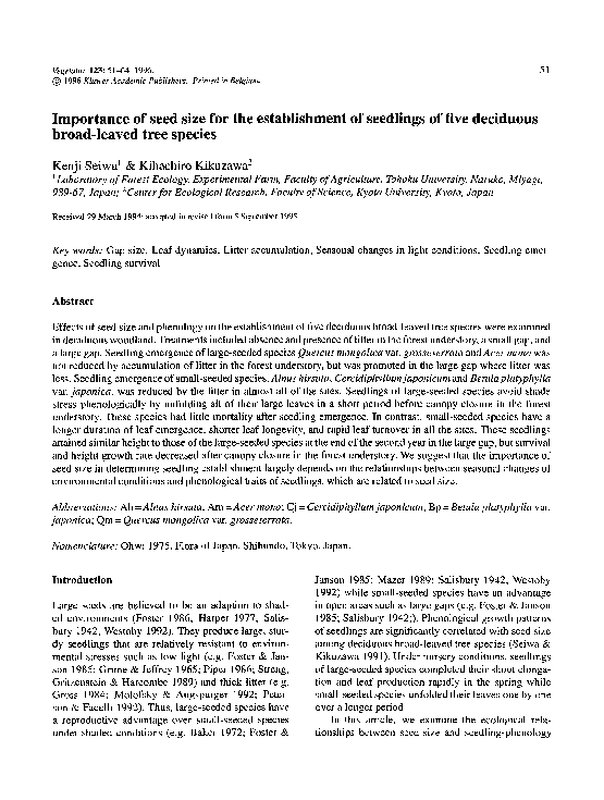 (PDF) Importance of seed size for the establishment of seedlings of ...
