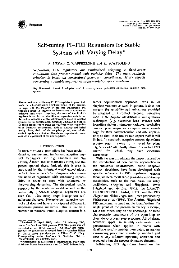(PDF) Self-tuning PI-PID regulators for stable systems with varying delay