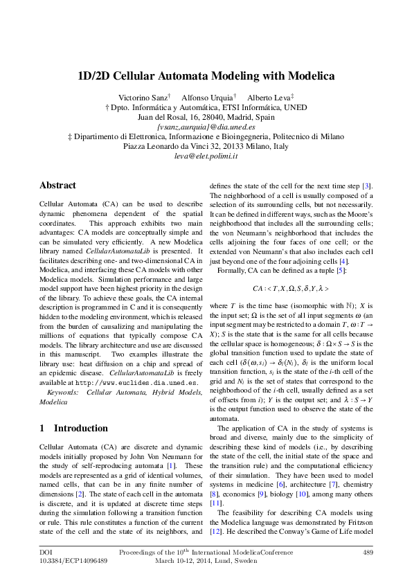 (PDF) 1D/2D Cellular Automata Modeling with Modelica