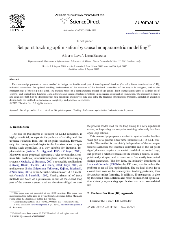 Pdf Set Point Tracking Optimisation By Causal Nonparametric Modelling