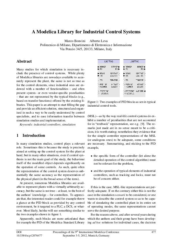 (PDF) A Modelica Library for Industrial Control Systems