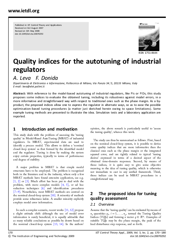 (PDF) Quality indices for the autotuning of industrial regulators ...