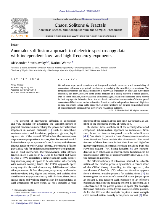 (PDF) Anomalous diffusion approach to dielectric spectroscopy data with independent low- and ...
