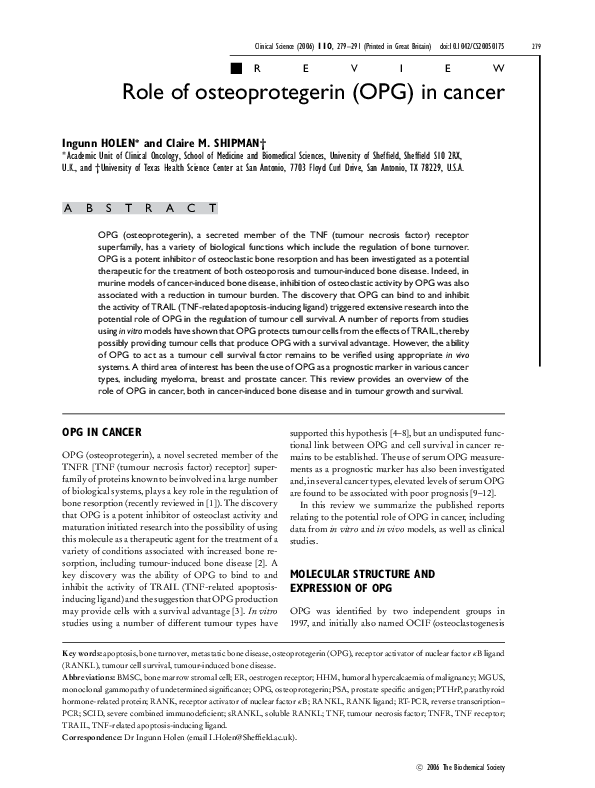 (PDF) Role of osteoprotegerin (OPG) in cancer