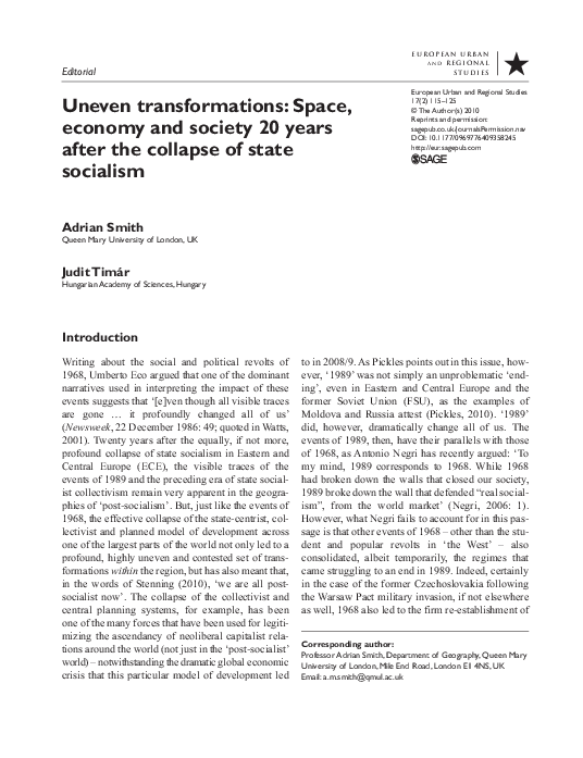 (PDF) Uneven transformations: Space, economy and society 20 years after ...