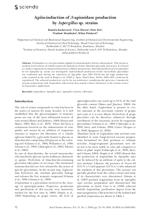 (PDF) Apiin-induction of β-apiosidase production by Aspergillus sp. strains