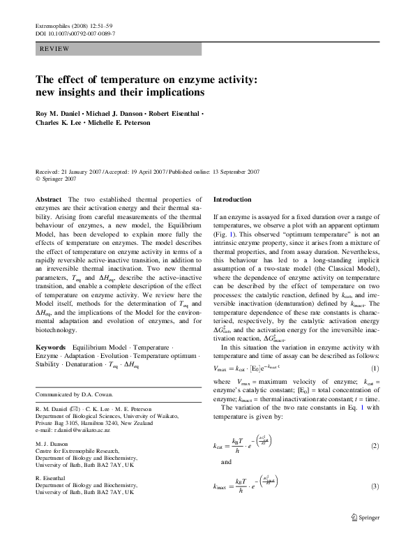 (PDF) The effect of temperature on enzyme activity: new insights and ...