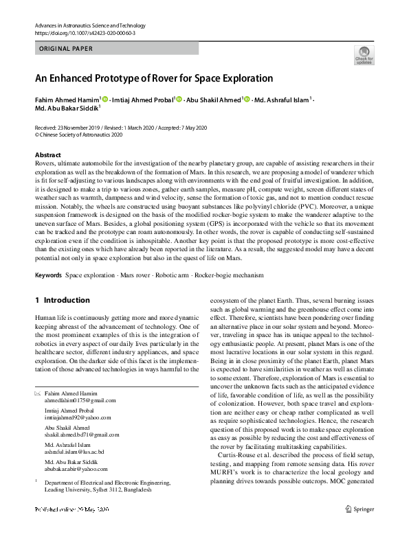 (PDF) An Enhanced Prototype of Rover for Space Exploration