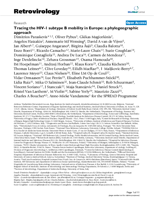 (PDF) Tracing the HIV-1 subtype B mobility in Europe: a phylogeographic ...