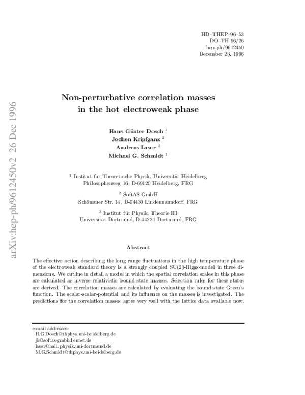 (PDF) Non-perturbative correlation masses in the hot electroweak phase