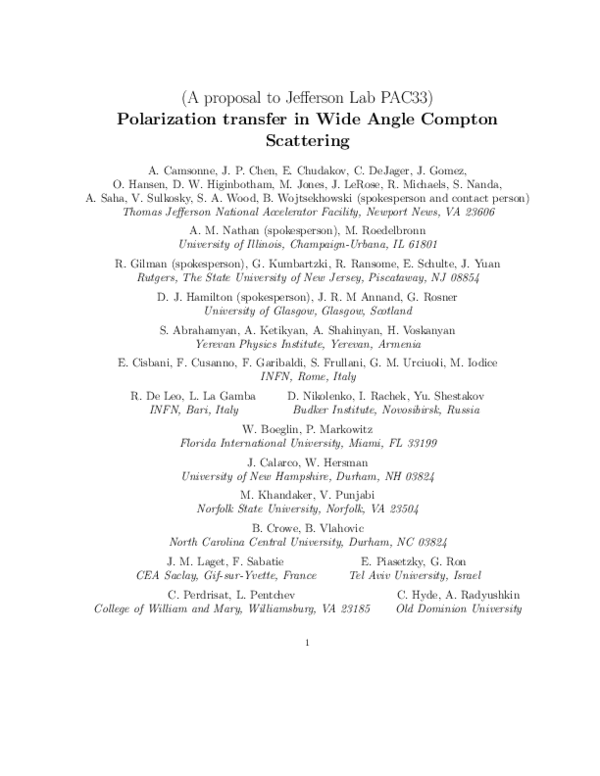(PDF) (A proposal to Jeerson Lab PAC33) Polarization transfer in Wide ...