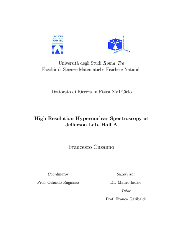 (PDF) High resolution hypernuclear spectroscopy at Jefferson Lab Hall A