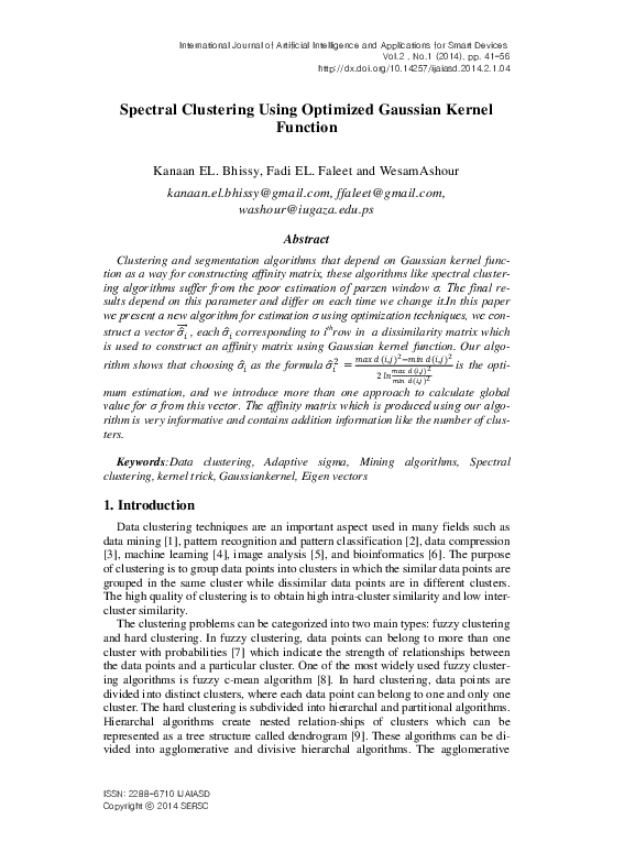 Pdf Spectral Clustering Using Optimized Gaussian Kernel Function