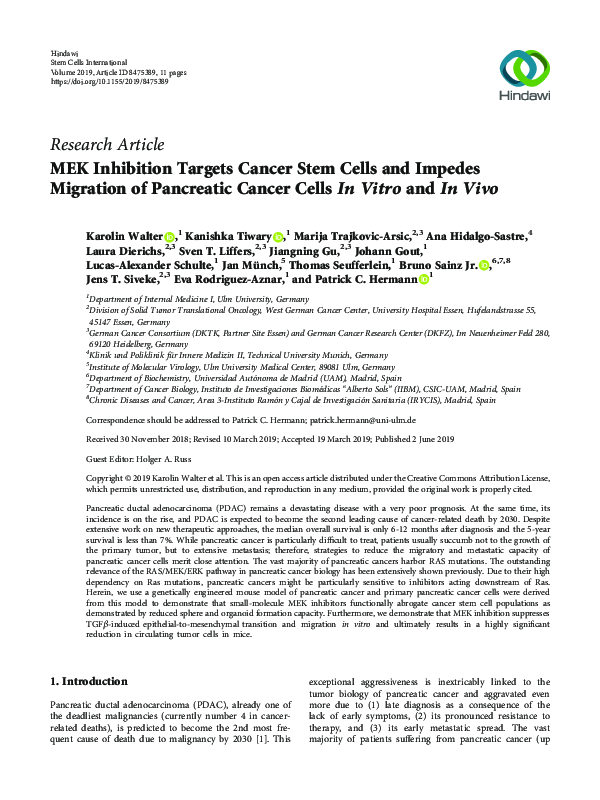 (PDF) MEK Inhibition Targets Cancer Stem Cells and Impedes Migration of ...