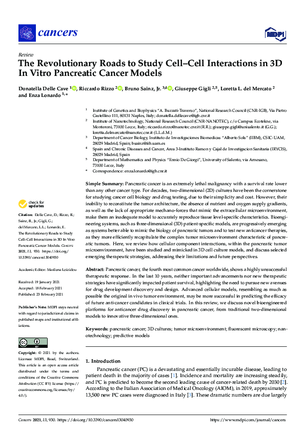 (PDF) The Revolutionary Roads to Study Cell–Cell Interactions in 3D In ...