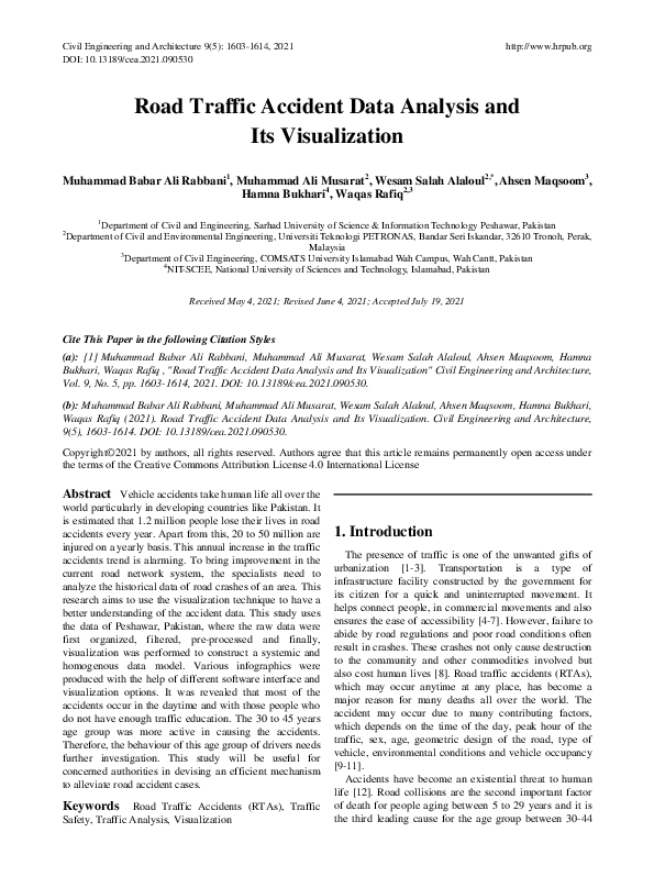 (PDF) Road Traffic Accident Data Analysis and Its Visualization