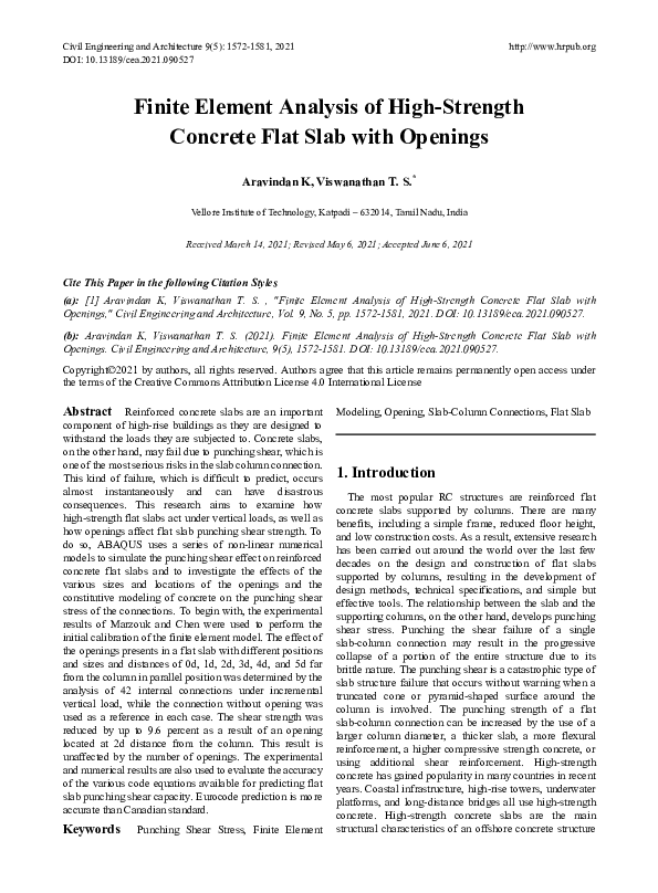 Pdf Finite Element Analysis Of High Strength Concrete Flat Slab With