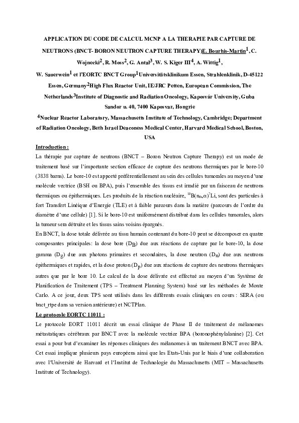(PDF) APPLICATION DU CODE DE CALCUL MCNP A LA THERAPIE PAR CAPTURE DE NEUTRONS (BNCT- BORON ...