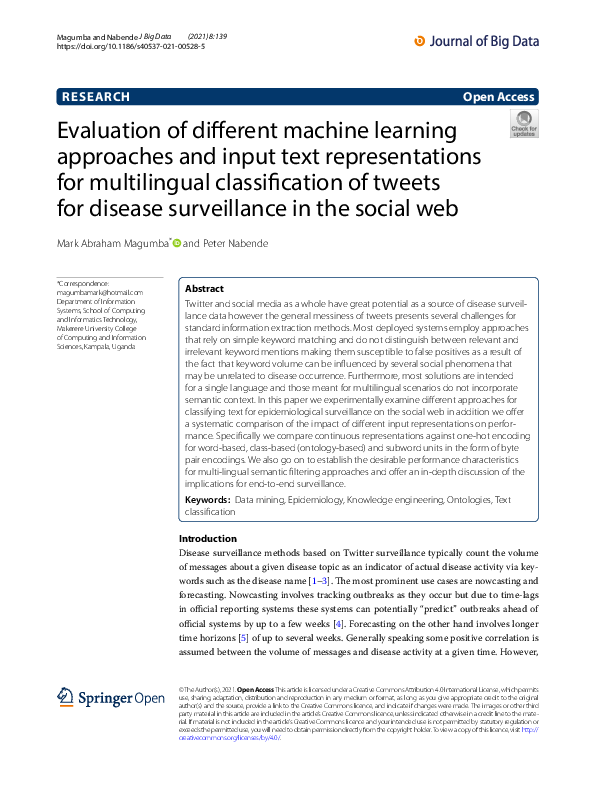 (PDF) Evaluation of different machine learning approaches and input ...