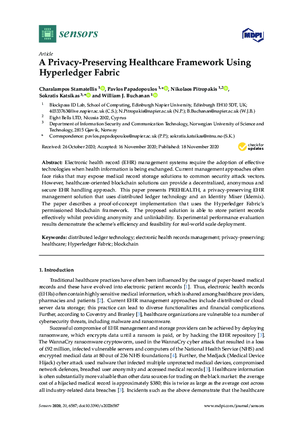 (PDF) A Privacy-Preserving Healthcare Framework Using Hyperledger Fabric