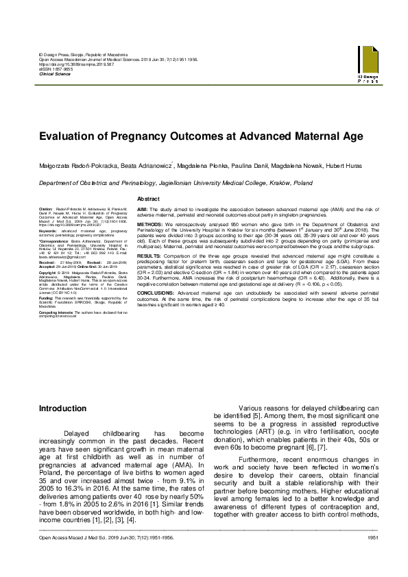 (PDF) Pregnancy Outcomes in Advanced Maternal Age