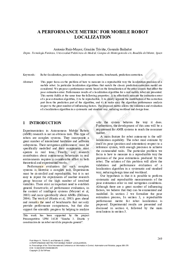 Pdf A Performance Metric For Mobile Robot Localization