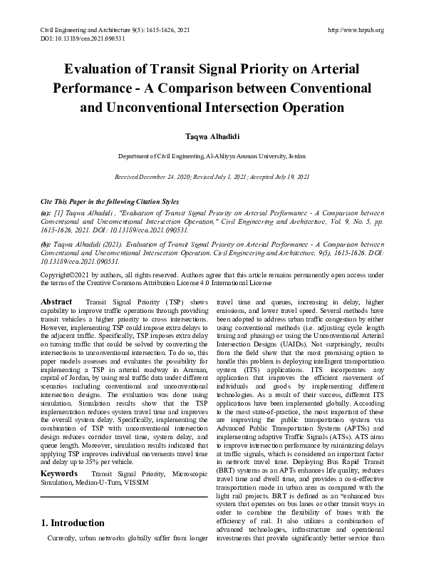 (PDF) Evaluation of Transit Signal Priority on Arterial Performance -A Comparison between ...