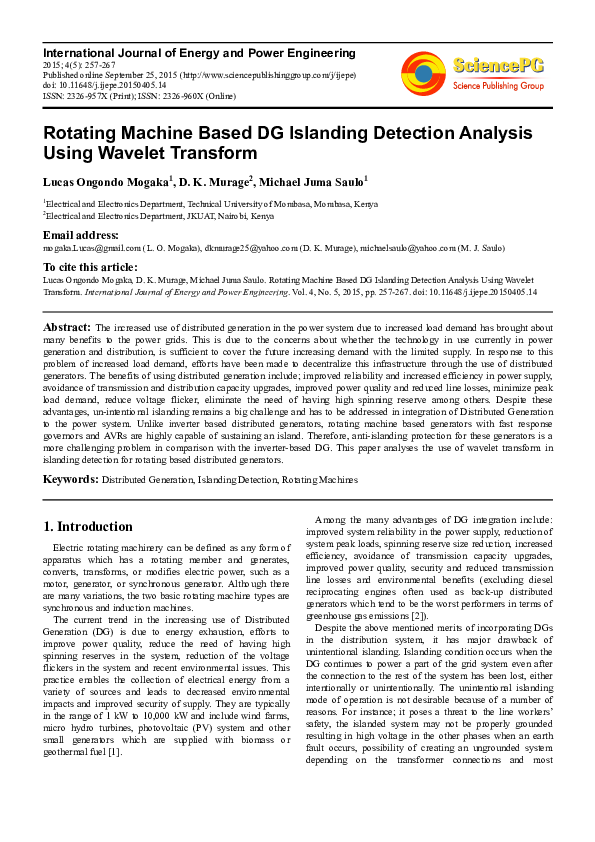 Pdf Rotating Machine Based Dg Islanding Detection Analysis Using